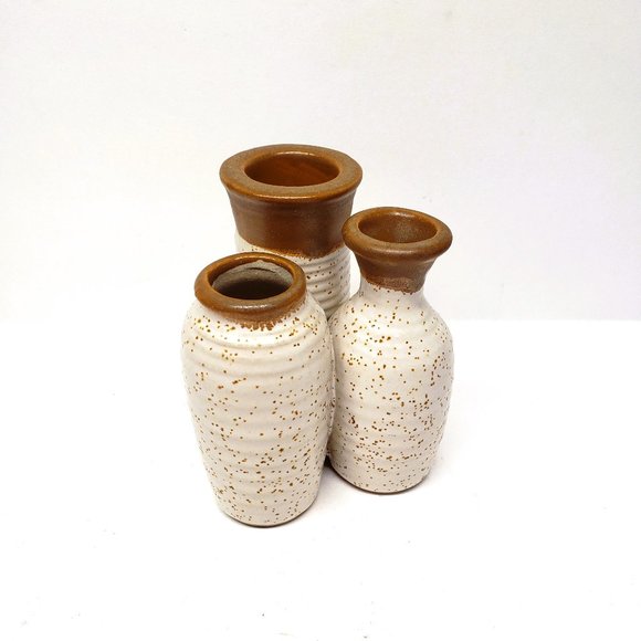 Accents | Vintage Triple Bud Vase Pottery Speckled Brown Candle Holder ...